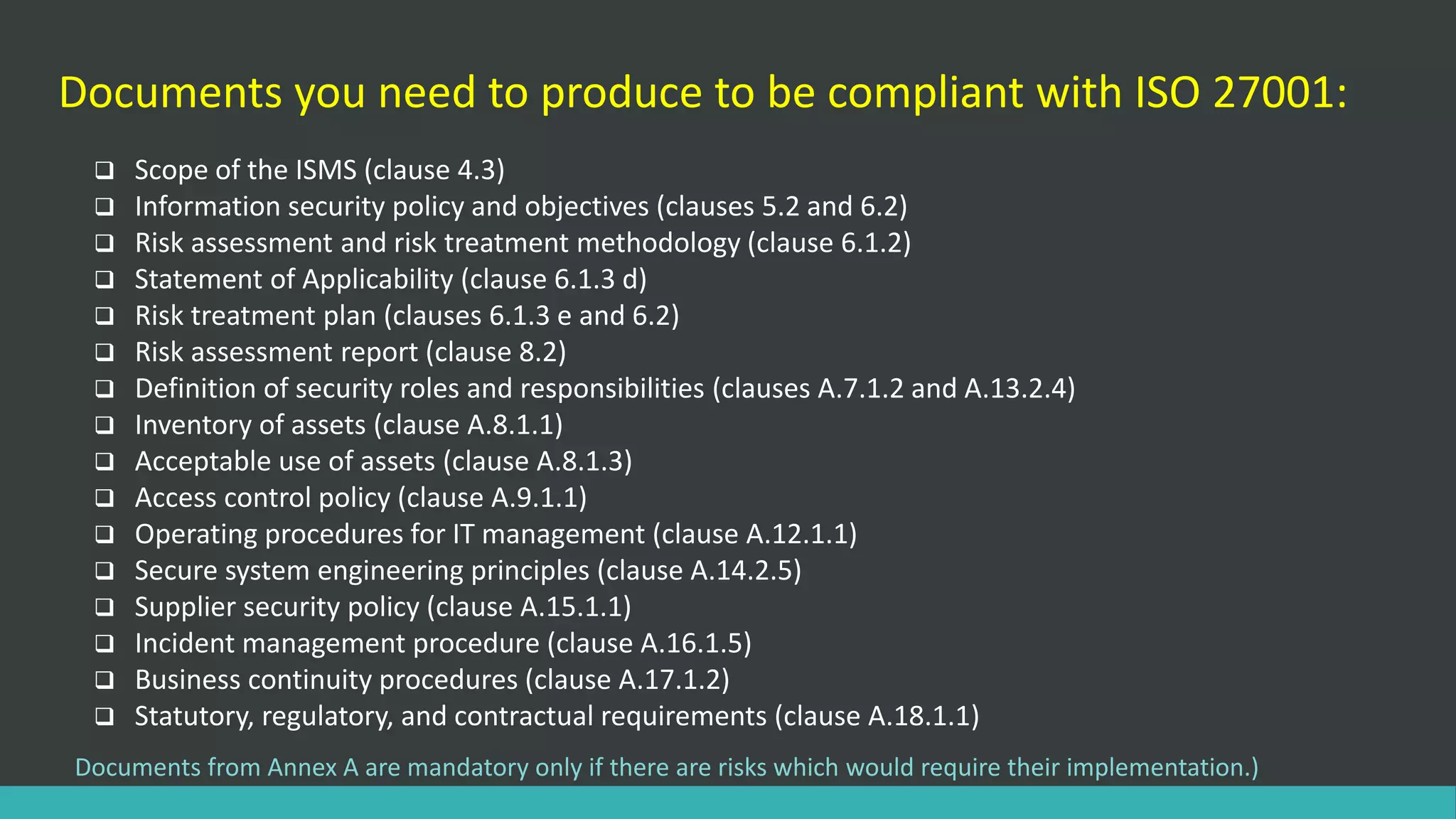 ISO 27001:2013 Mandatory documents and records | PDF