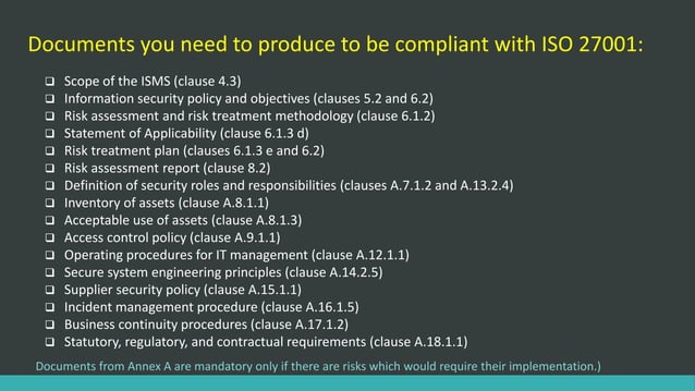 ISO 27001:2013 Mandatory documents and records | PDF | Business ...