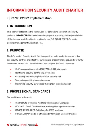 ISO 27001 2022 Audit Charter - By InfosecTrain | PDF