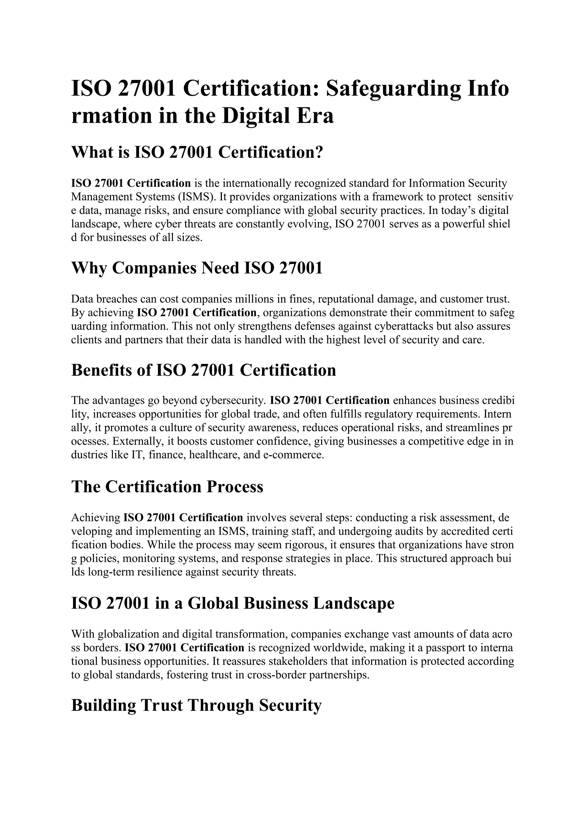 ISO 27001 Certification: Safeguarding Information in the Digital Era | PPT