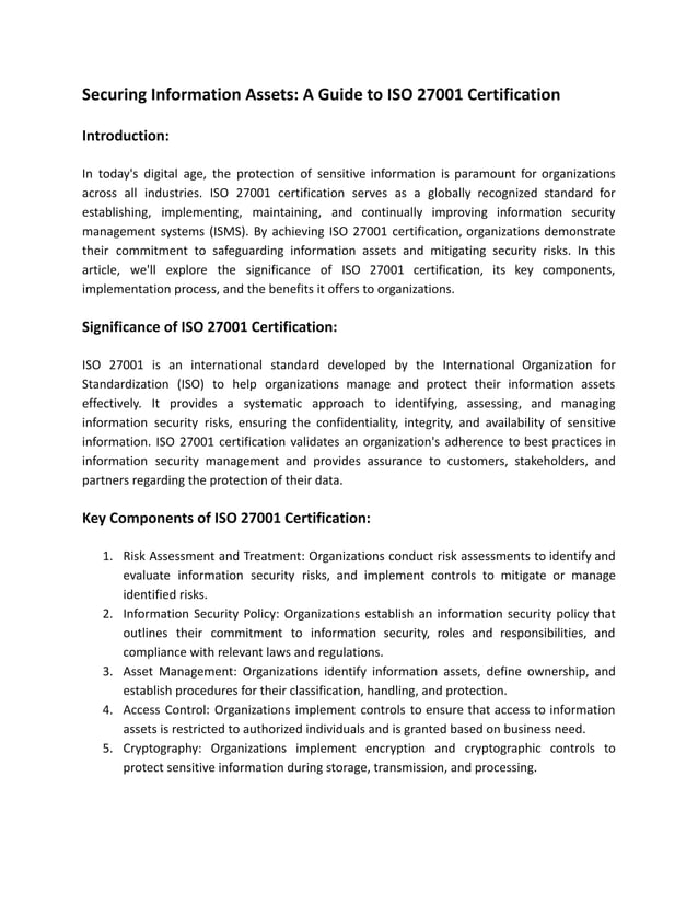Prerequisites to ISO 27001 Certification | PDF
