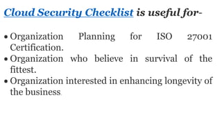 Cloud Computing Cloud Security Cloud Computing Audit Checklist