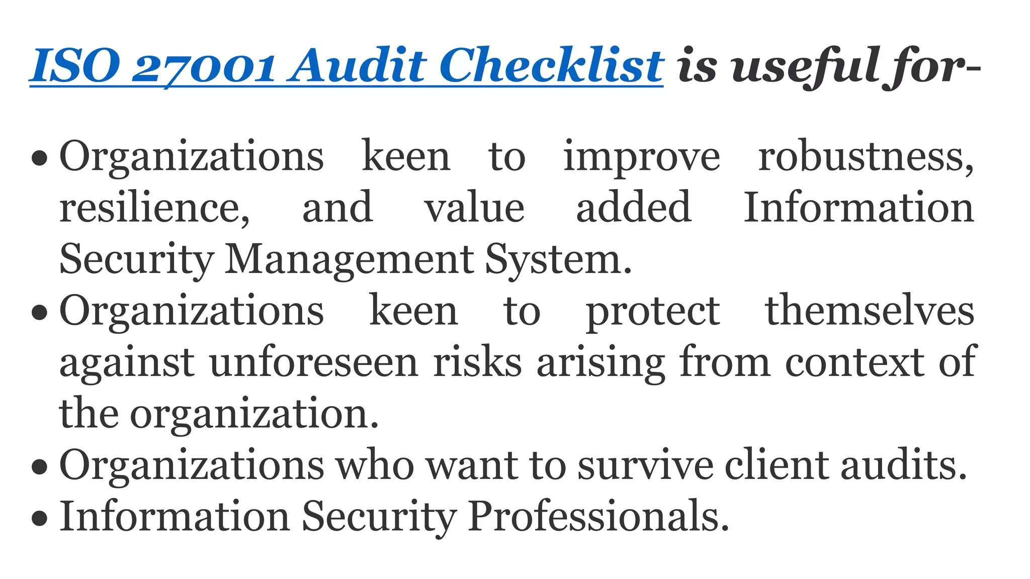ISO 27001 Checklist - Internal Audit - Clause 9.2 - 59 checklist Questions | PDF