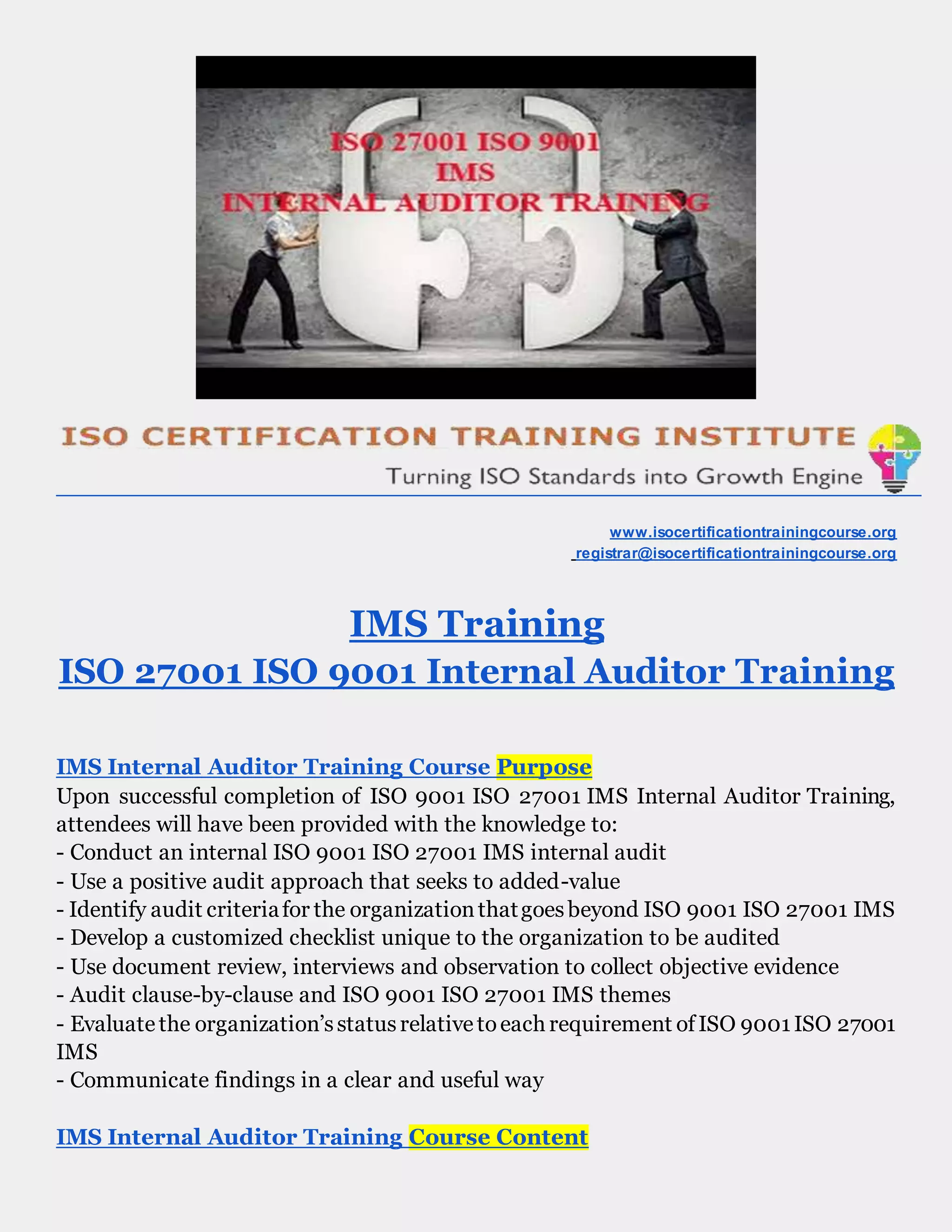 IMS Training | ISO 9001 ISO 27001 IMS Internal Auditor Training | DOCX ...