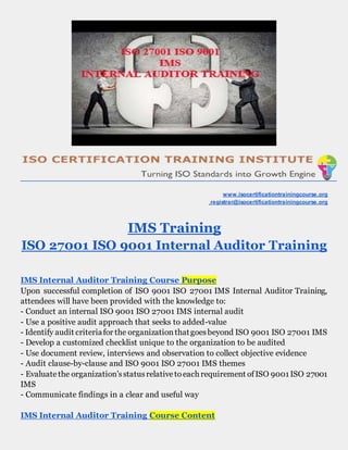 IMS Training | ISO 9001 ISO 27001 IMS Internal Auditor Training | DOCX ...