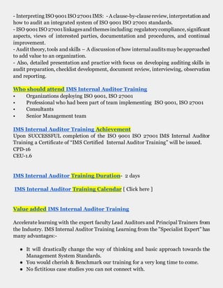 IMS Training | ISO 9001 ISO 27001 IMS Internal Auditor Training | DOCX ...