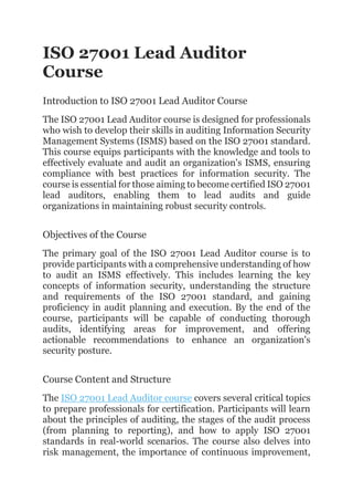 Why Take the ISO 27001 Lead Auditor Course.pdf | Business Accounting & Finance | Business