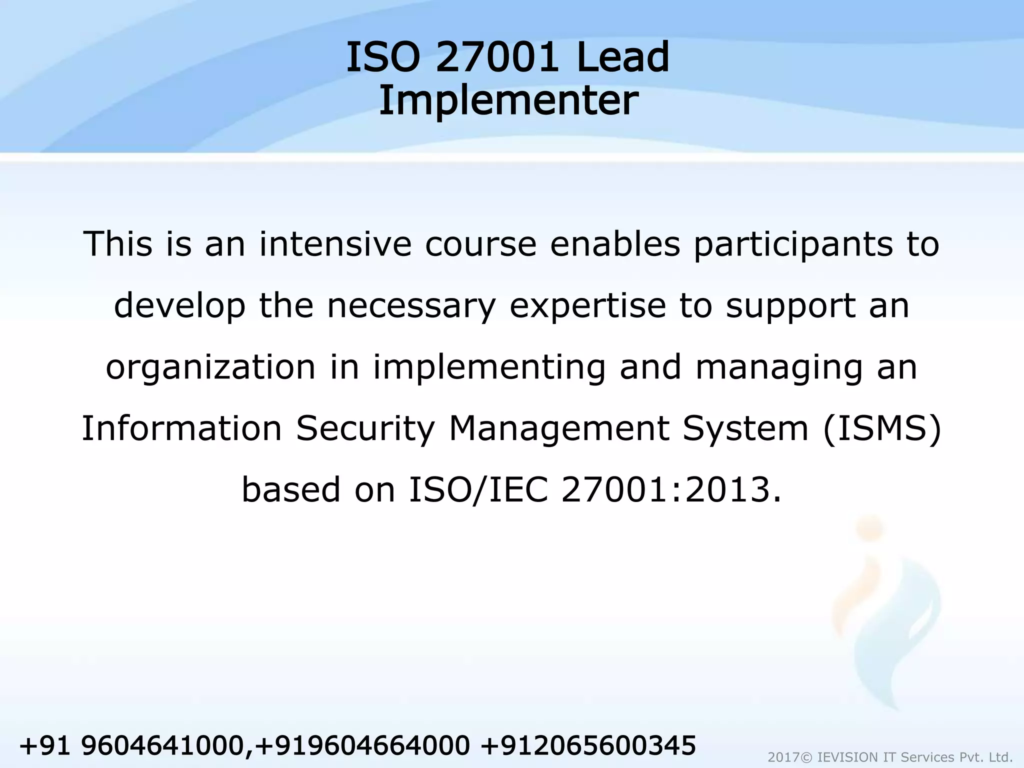 ISO 27001 Lead Implementer Classroom Training Course Certification ...