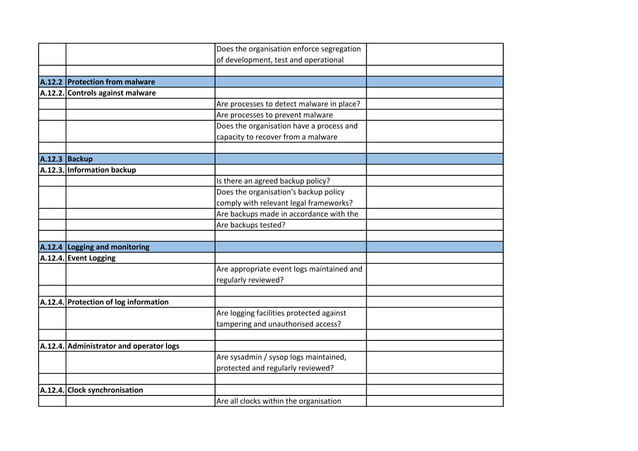 ISO 27001 (v2013) Checklist | PDF | Operating Systems | Computer ...