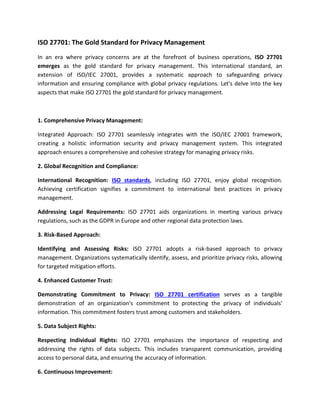 ISO 27701: The Gold Standard for Privacy Management | PDF