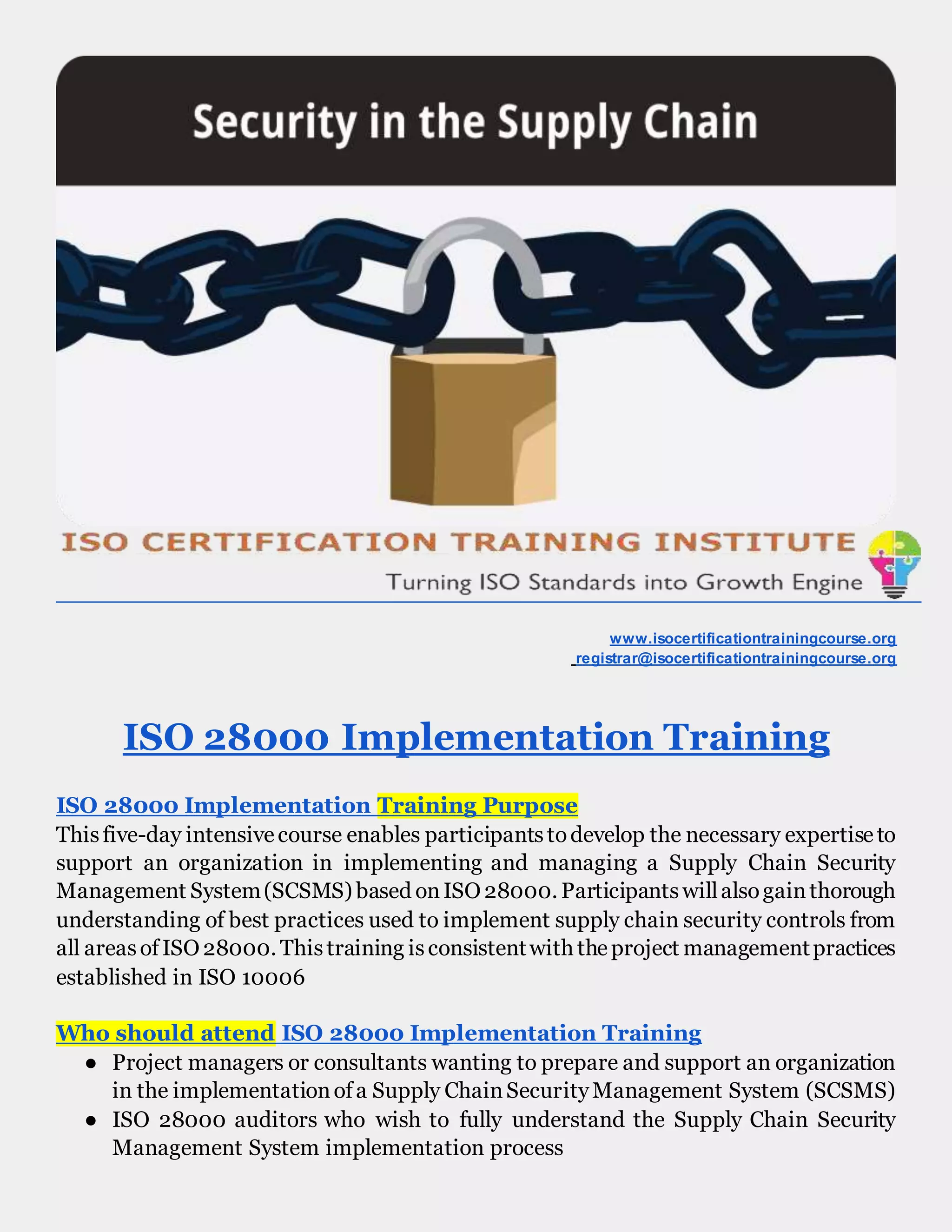 ISO 28000 | ISO 28000 Implementation Training | DOCX | Business ...