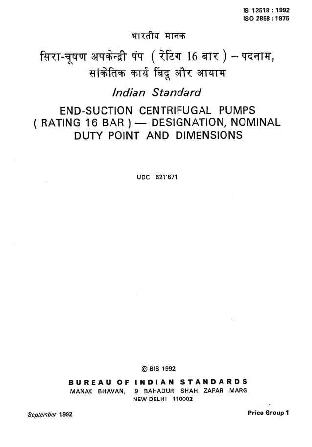 Iso 2858 end suction centrifugal pumps (16 bar) | PDF | Technology & Computing