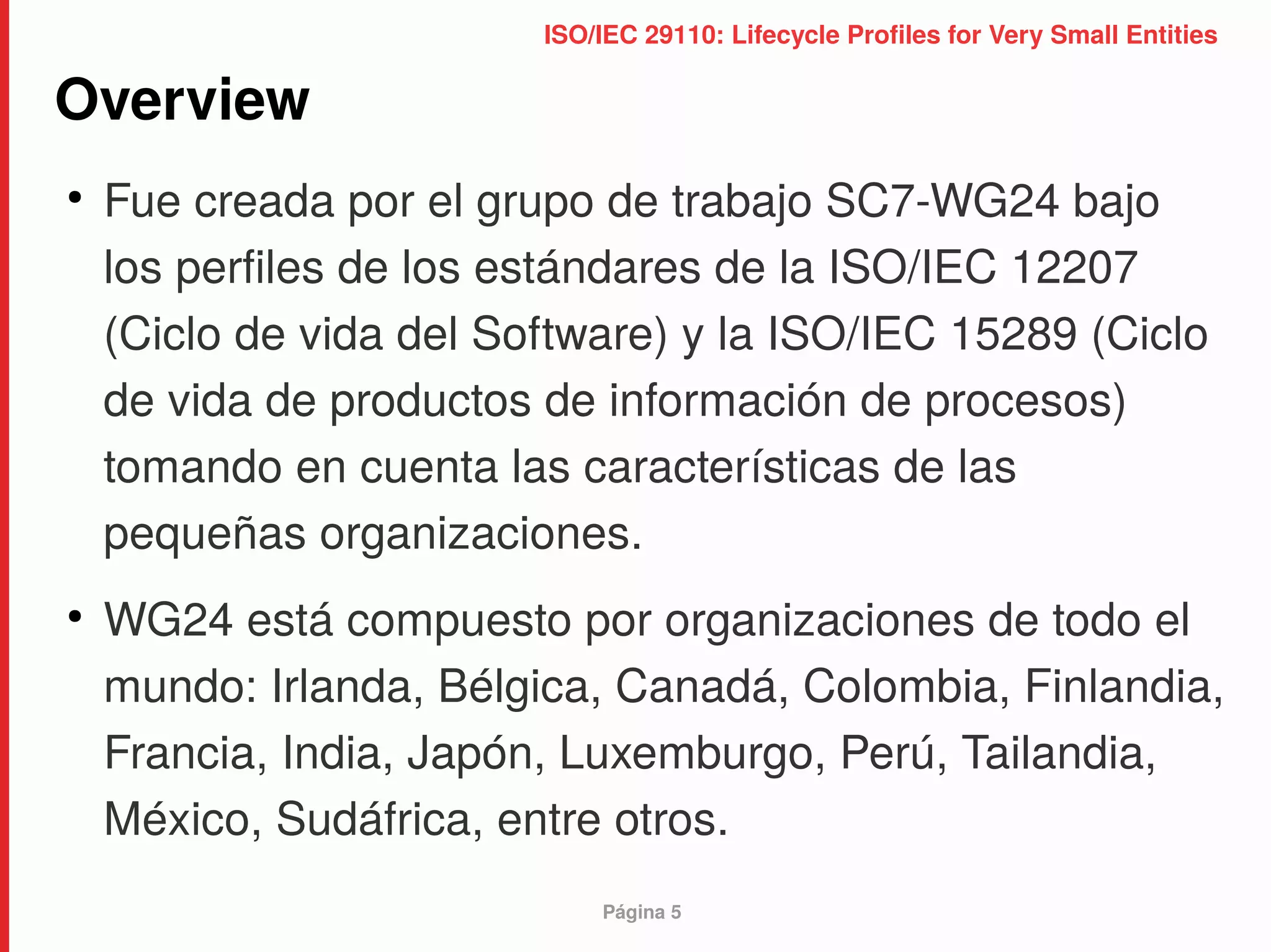 ISO/IEC 29110: Perfiles de Ciclo de Vida para Entidades Muy Pequeñas | PDF