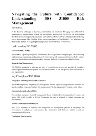 Navigating the Future with Confidence: Understanding ISO 31000 Risk Management | PPT