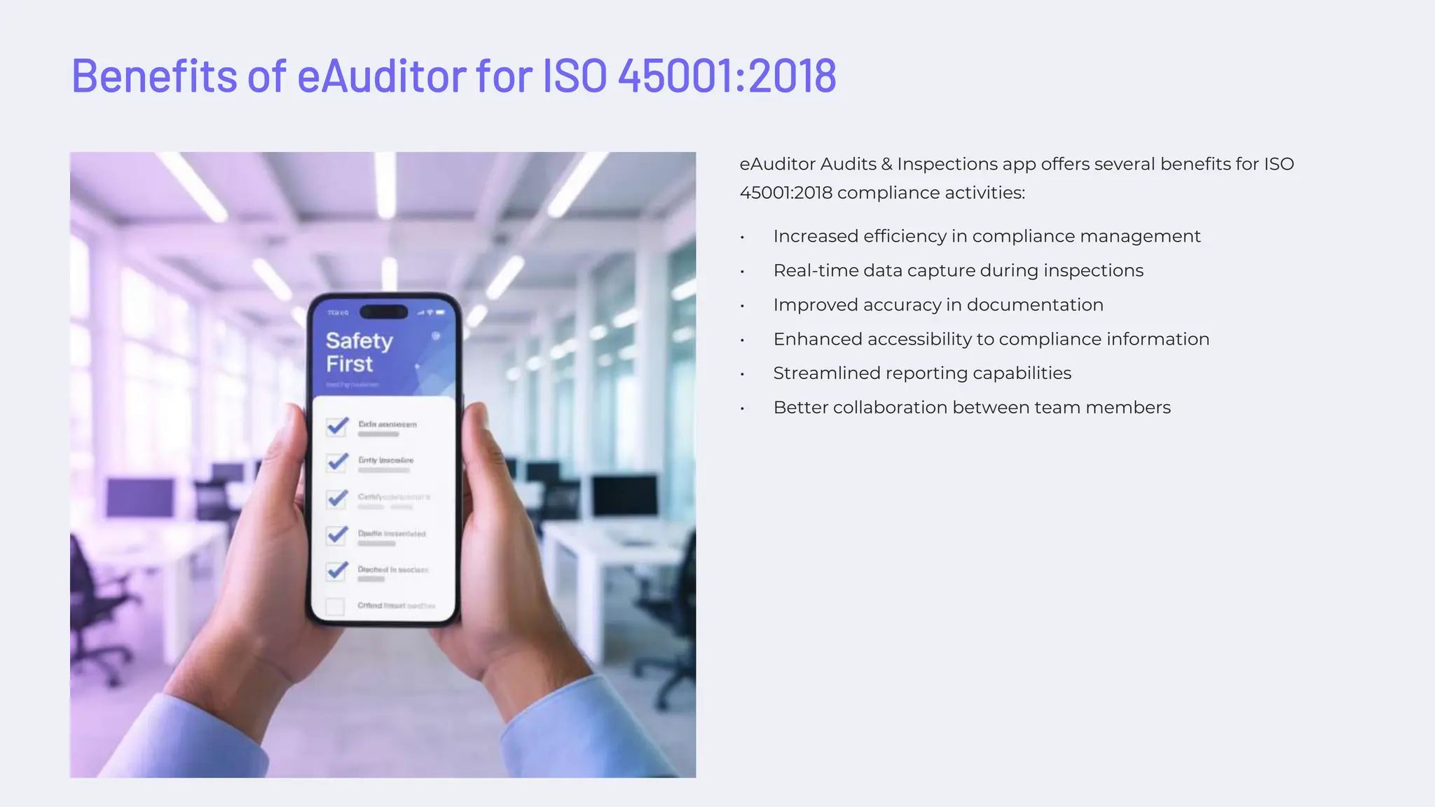 ISO 450012018 checklist with eAuditor Audits & Inspections | PDF