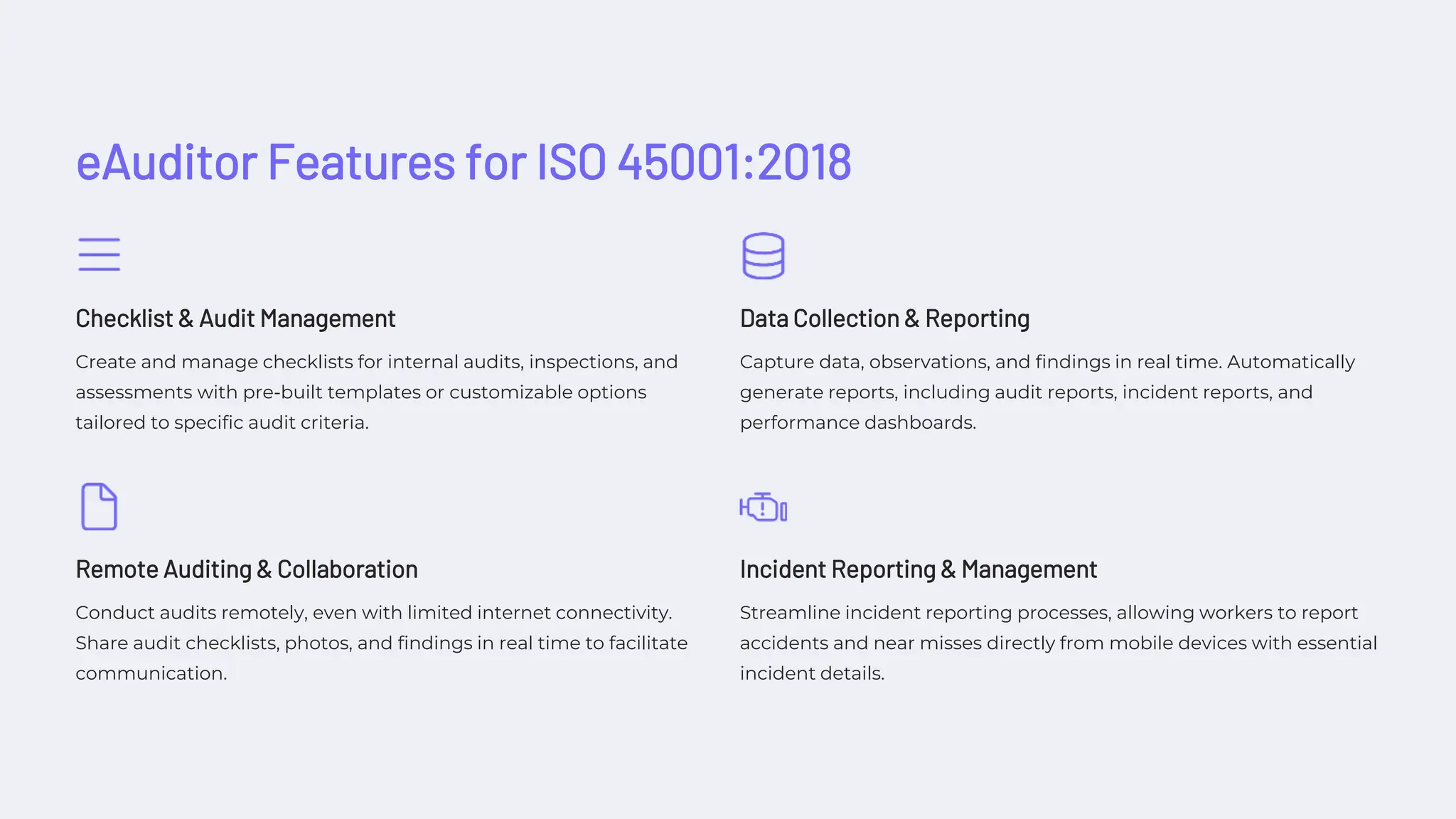 ISO 450012018 checklist with eAuditor Audits & Inspections | PDF