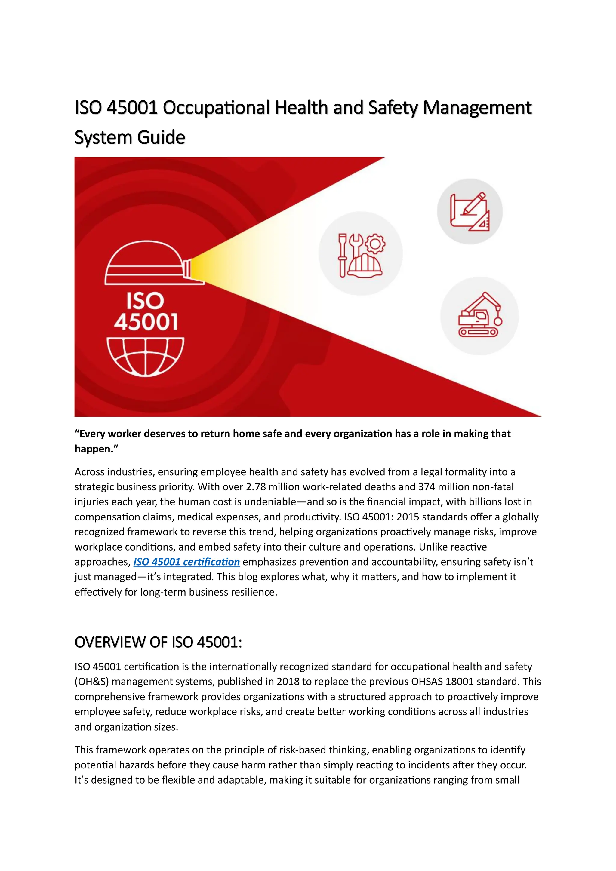 ISO 45001 Occupational Health and Safety Management System Guide | PDF