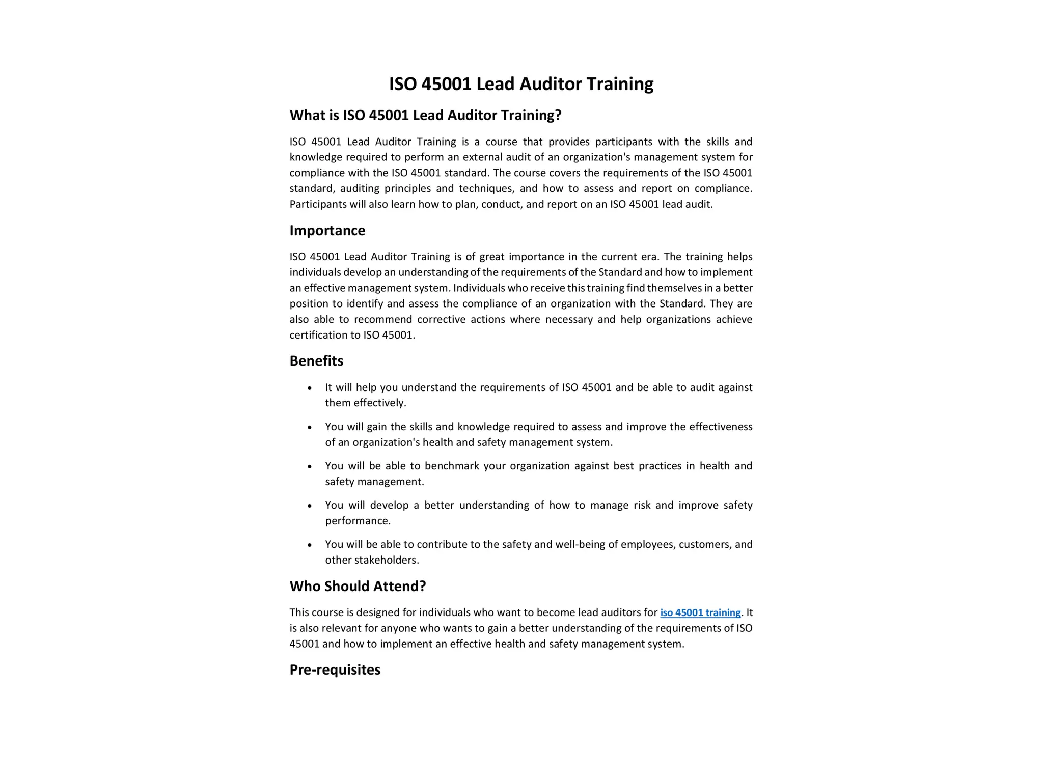 ABOUT ISO 45001 LEAD AUDITOR TRAINING Course Objectives | PPT ABOUT ISO 45001 LEAD AUDITOR TRAINING Course Objectives | PPT