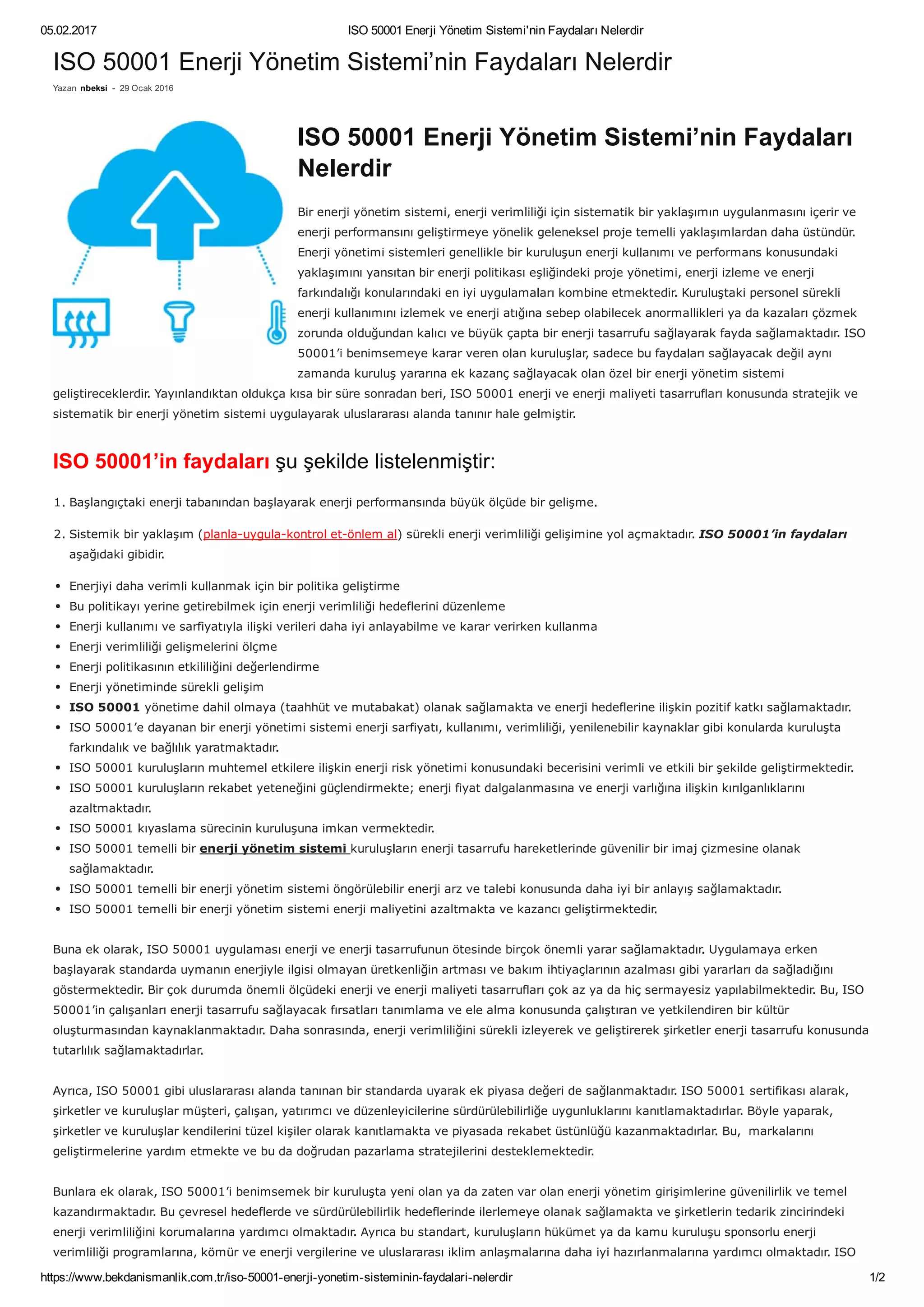 Iso 50001 enerji yönetim sistemi’nin faydaları nelerdir | PDF