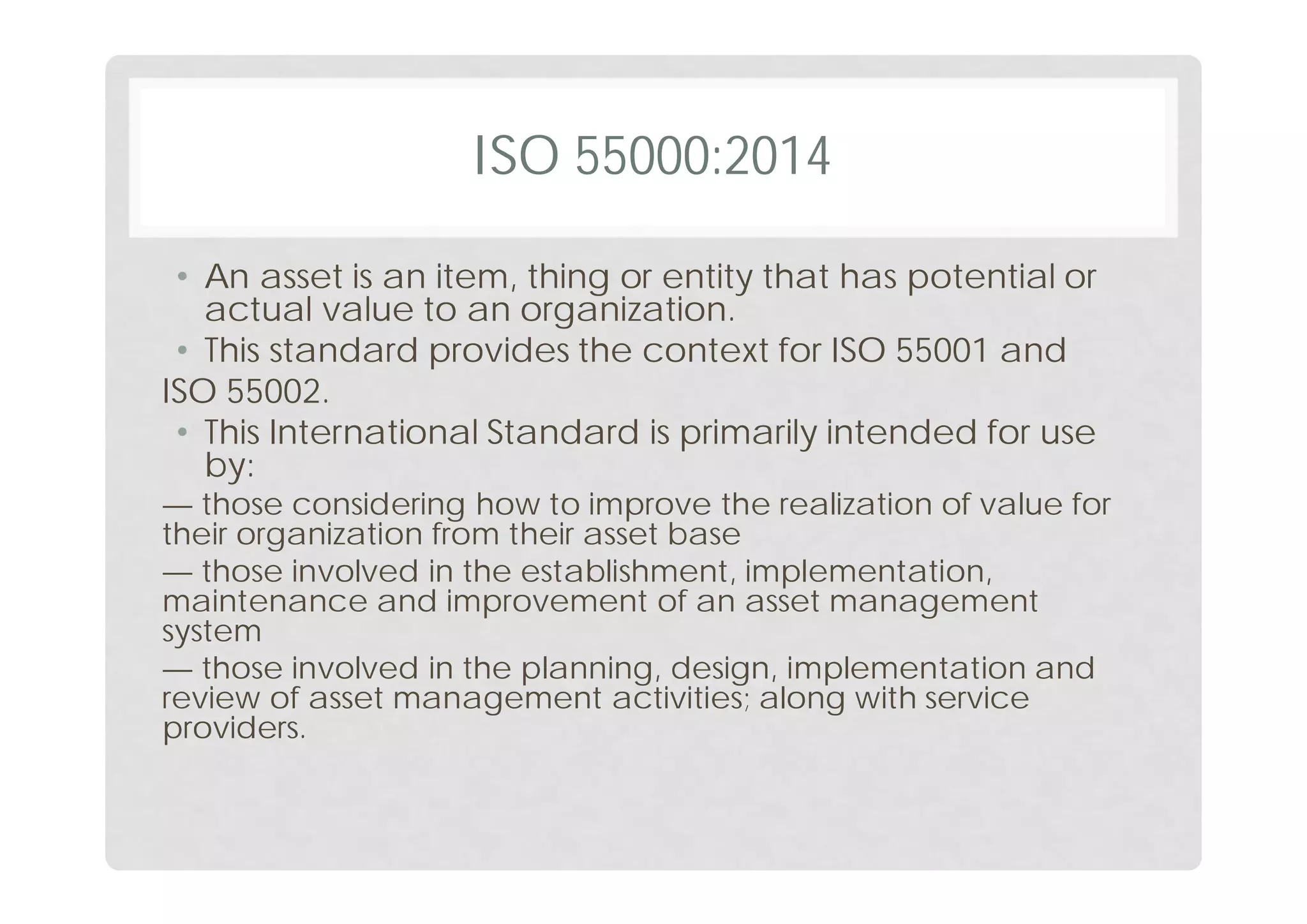 Iso55000 2014 ASSET MANAGEMENT SYSTEM | PDF