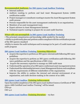 ISO 55001 | ISO 55001 LEAD AUDITOR TRAINING | DOCX