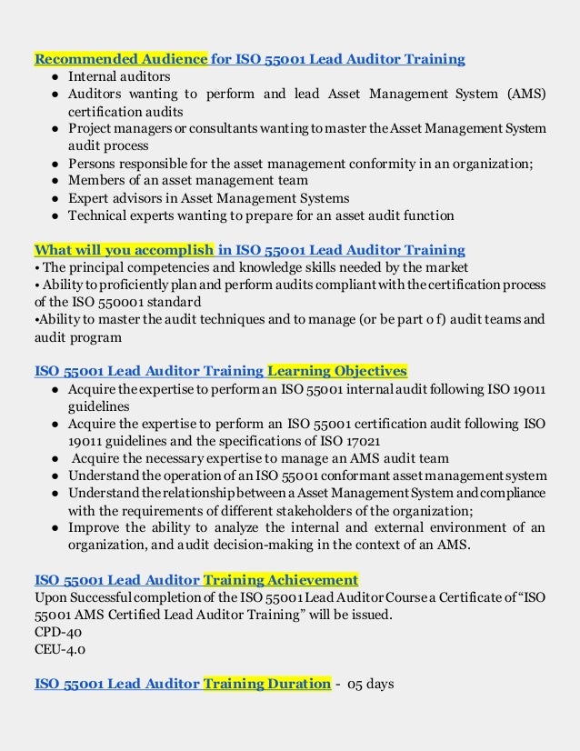 ISO 55001 | ISO 55001 LEAD AUDITOR TRAINING