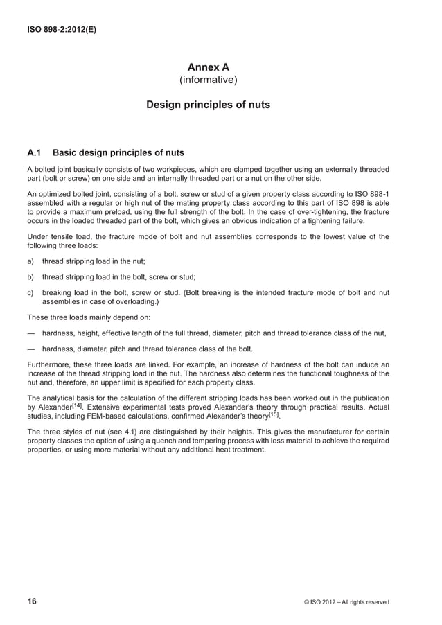 ISO 898-2 2012 Fasteners — Mechanical properties of fasteners made of ...