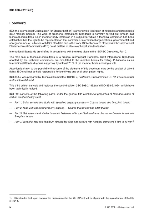 ISO 898-2 2012 Fasteners — Mechanical properties of fasteners made of ...