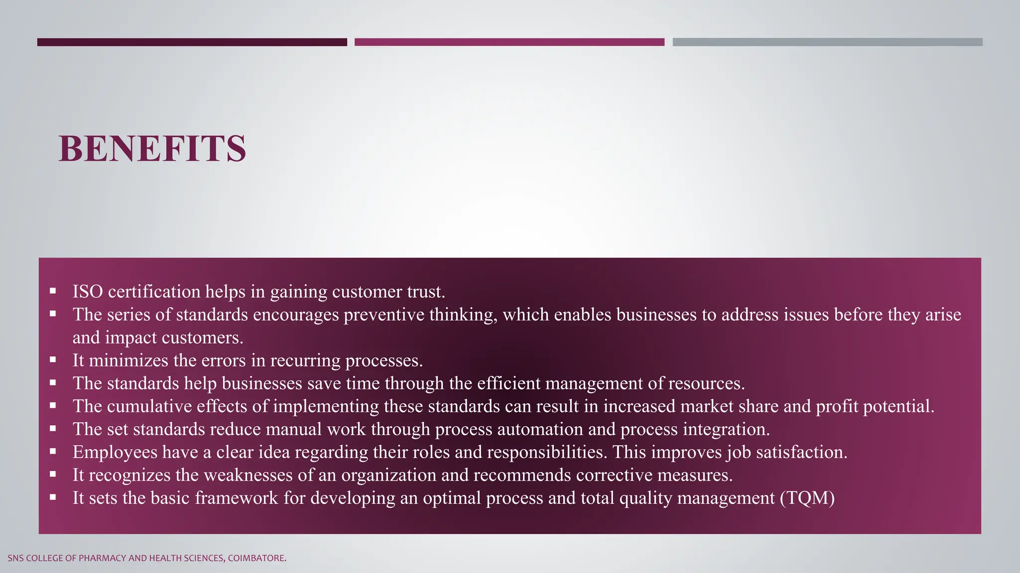 OVERVIEW, BENEFITS, ELEMENTS AND STEPS FOR REGISTRATION OF ISO 9000 ...