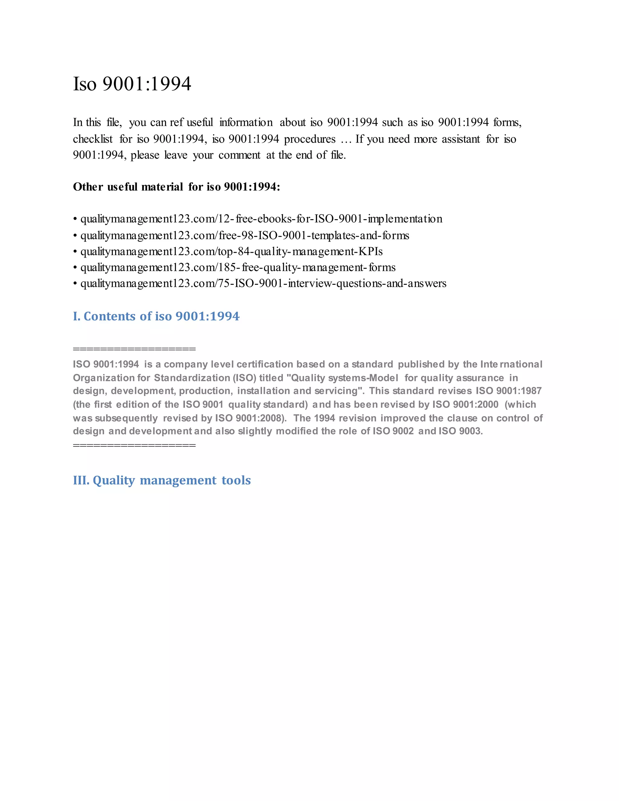 Iso 9001 1994 | DOCX