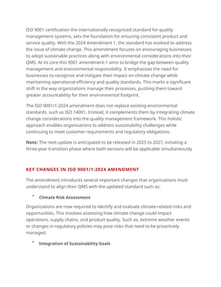 ISO 9001:2015 AMENDMENT 1:2024 – CLIMATE CHANGE UPDATES THROUGH QMS ...