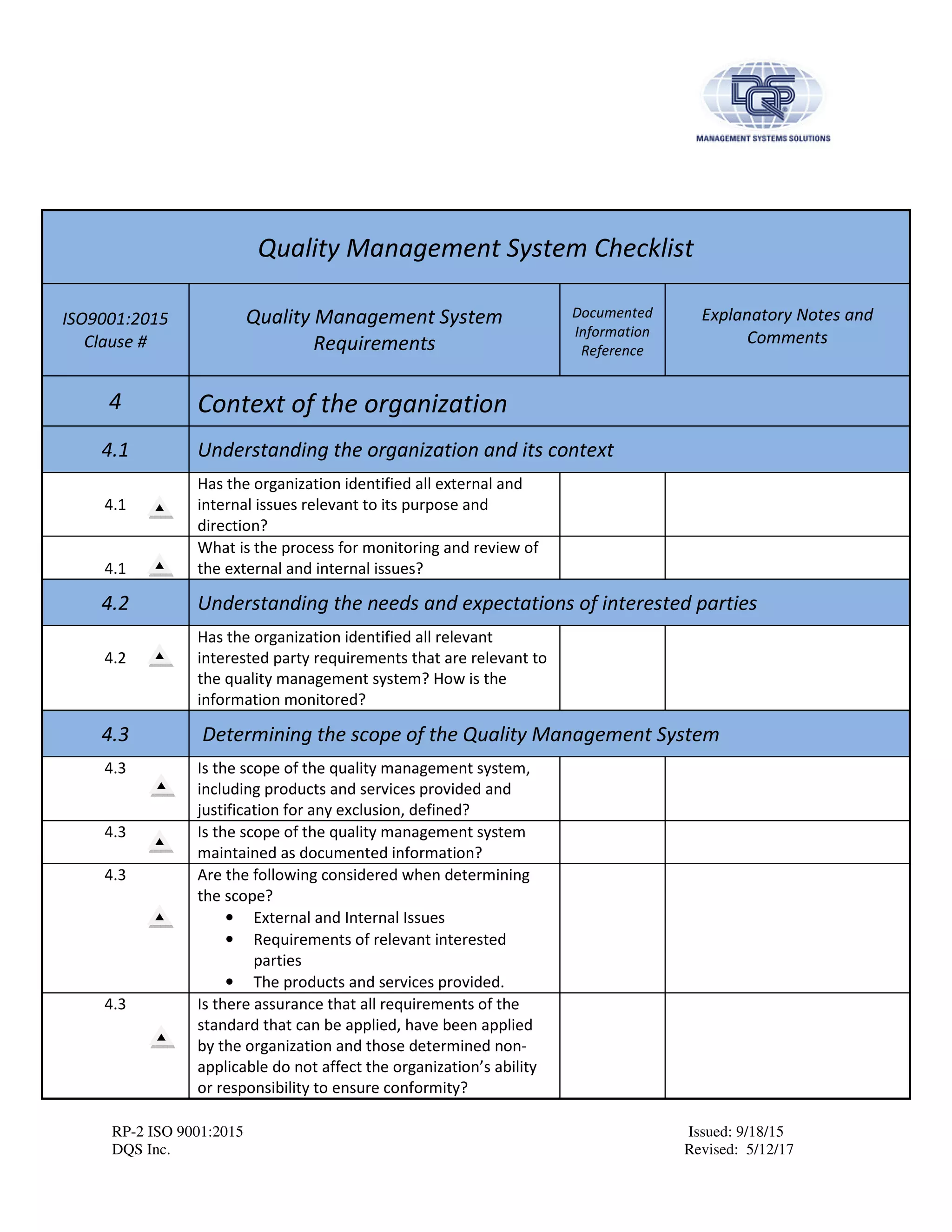 Iso 9001 2015 checklist | PDF