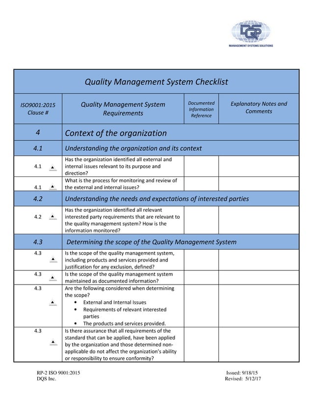 Iso 9001 2015 checklist | PDF | Business Accounting & Finance | Business