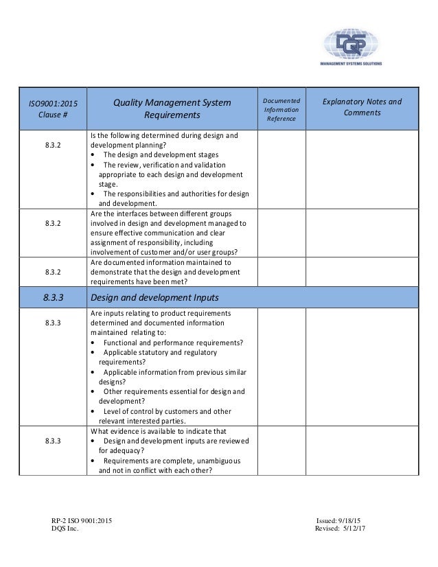 Iso 9001 2015 checklist
