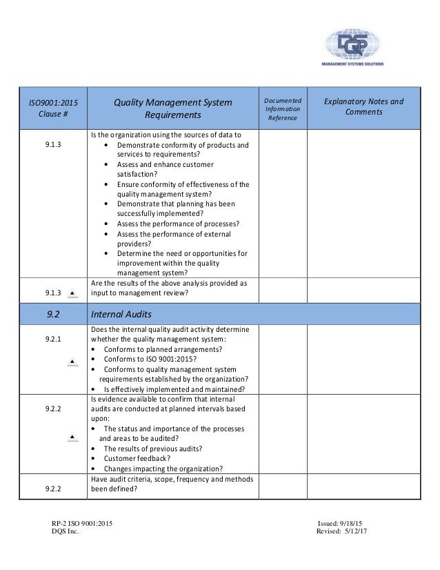 Iso 9001 2015 checklist