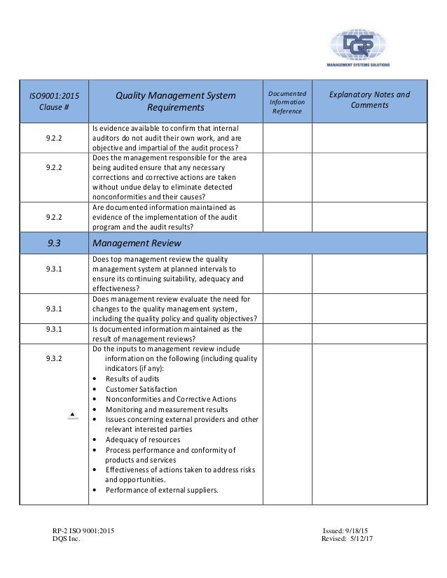 Iso 9001 2015 checklist