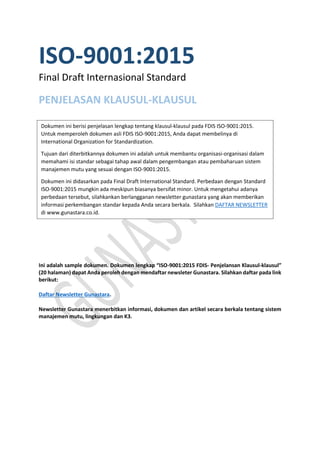 Iso 9001 2015 fdis penjelasan klausul klausul | PDF
