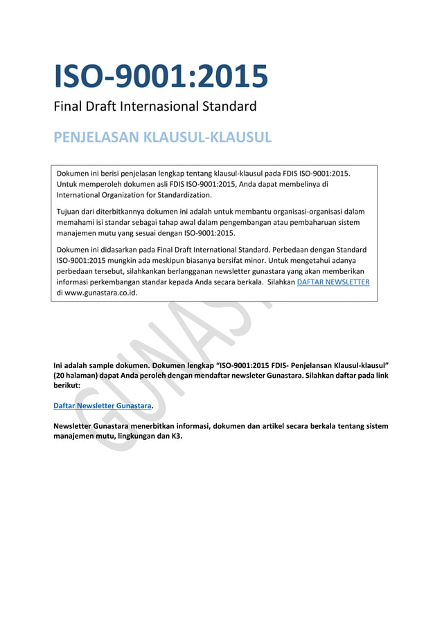 Iso 9001 2015 fdis penjelasan klausul klausul | PDF