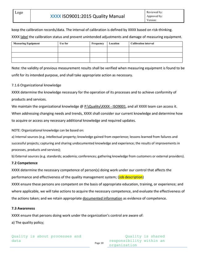 ISO9001 2015 Quality Manual template | PDF