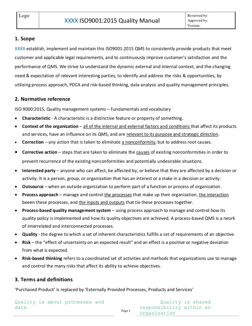 ISO9001 2015 Quality Manual Template ISO9001 2015 Quality Manual Template