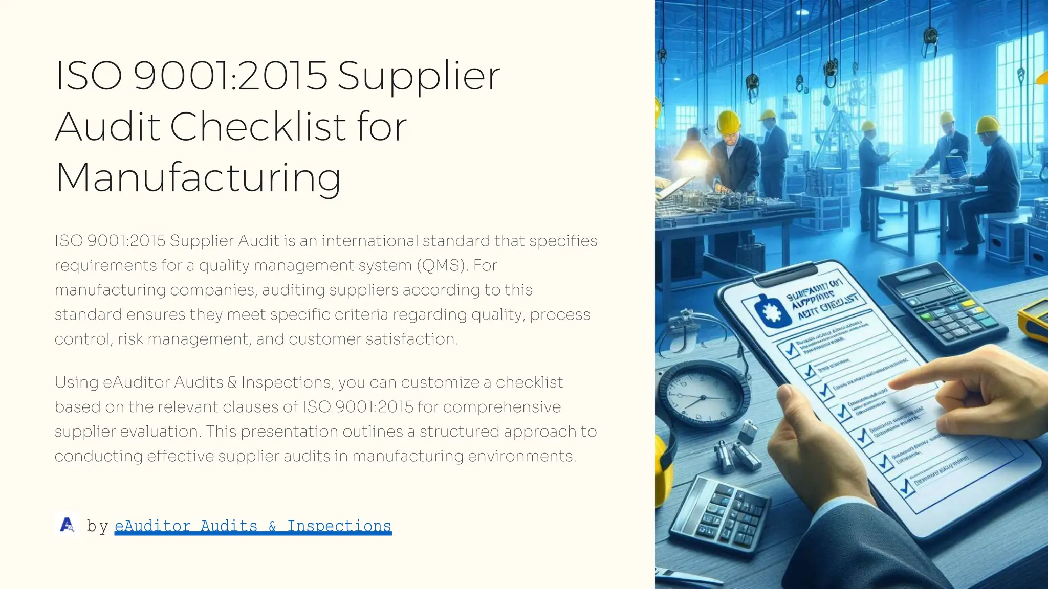 ISO 9001:2015 Supplier Audit Checklist for Manufacturing with eAuditor ...