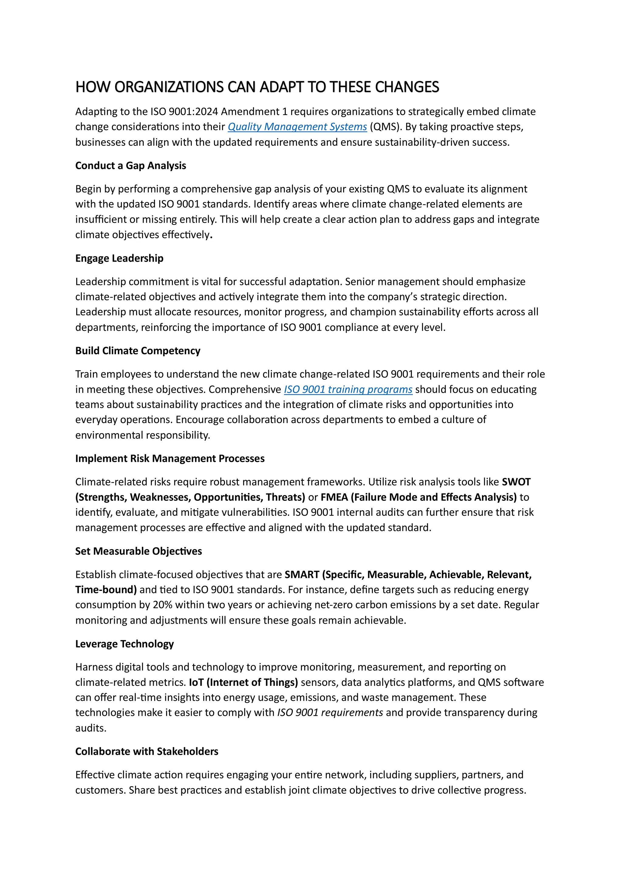 ISO 9001:2024 Amendment Easy Guide to Climate Change Integration | PDF