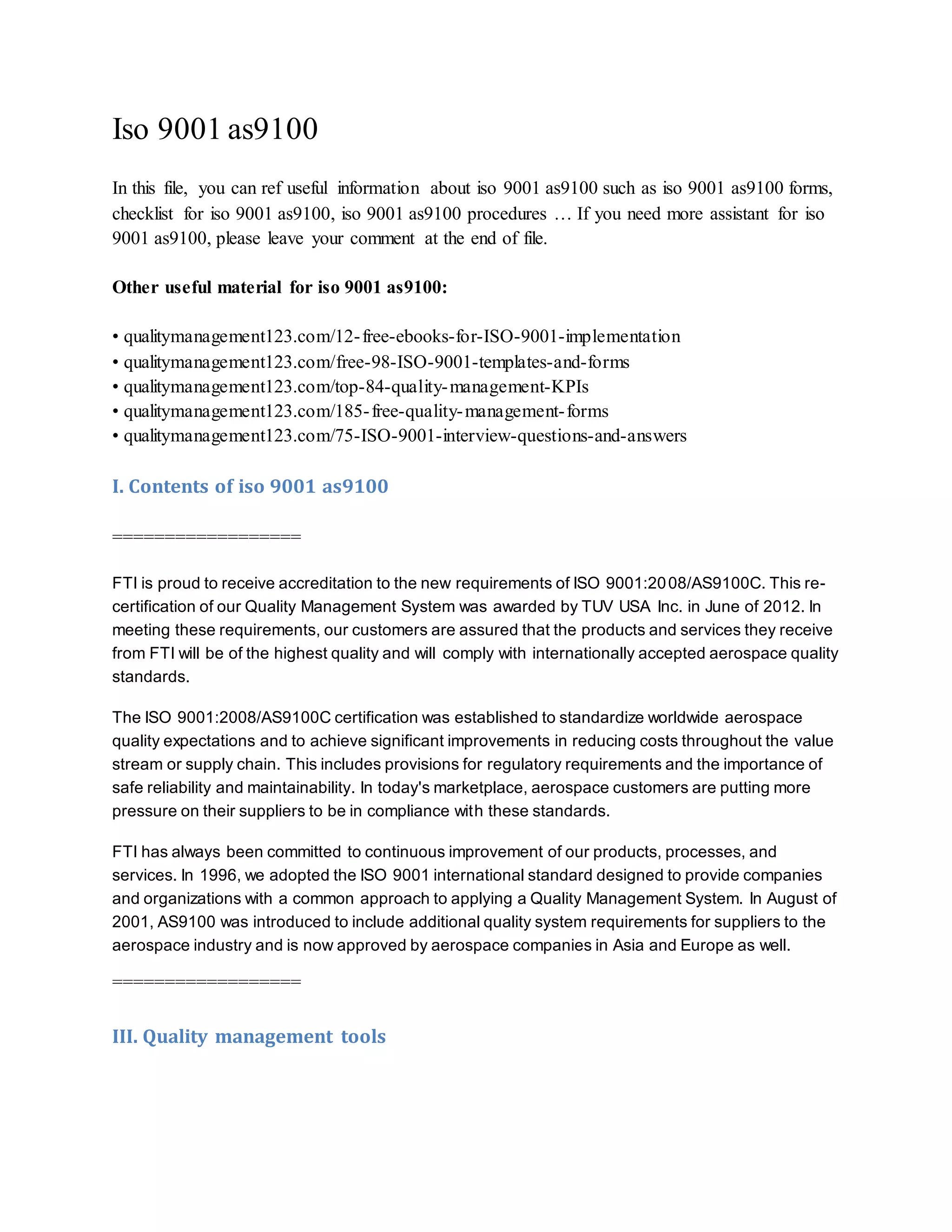 Iso 9001 as9100 | DOCX