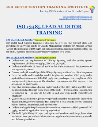 ISO 13485 training | ISO 13485 Lead Auditor Training | PDF
