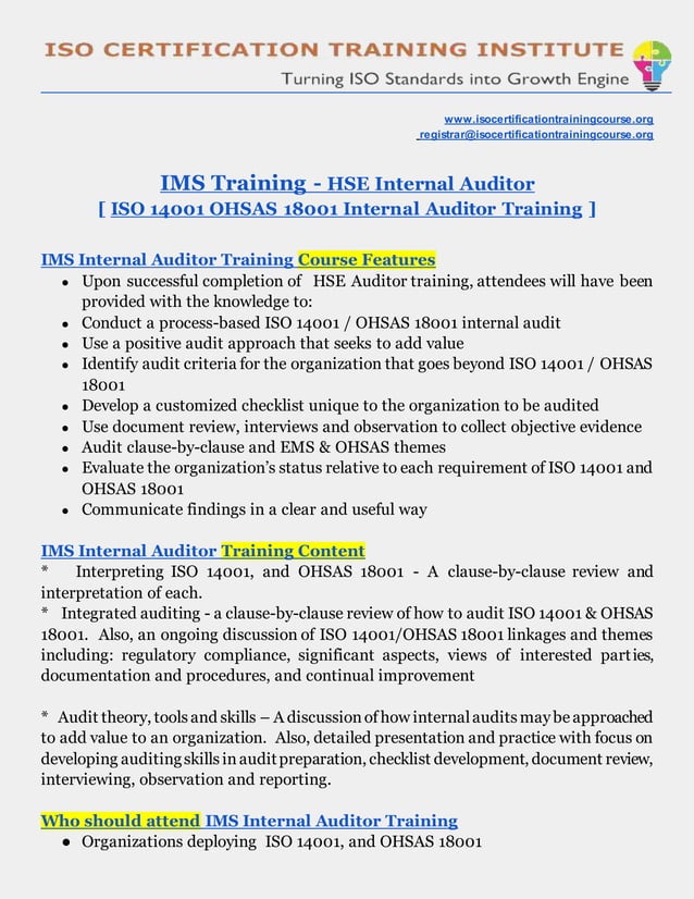 IMS training | IMS internal auditor training | HSE | HSE INTERNAL ...
