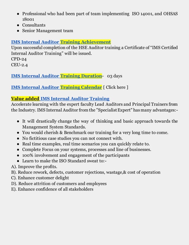 IMS training | IMS internal auditor training | HSE | HSE INTERNAL ...