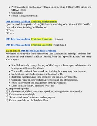 IMS training | IMS internal auditor training | QHSE | QHSE INTERNAL ...