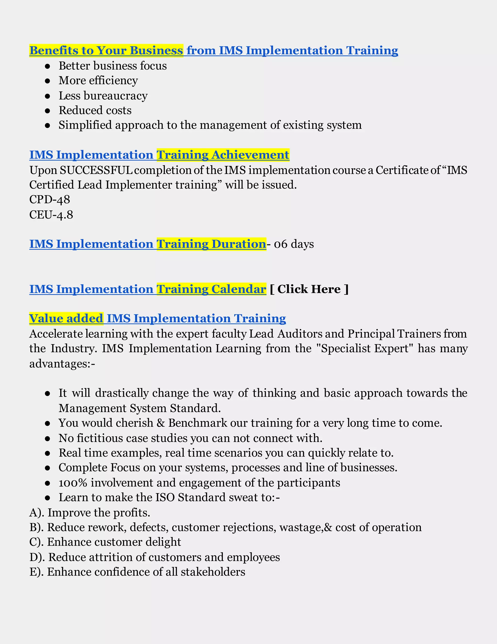 IMS training | IMS Implementation | Integrated Management System ...