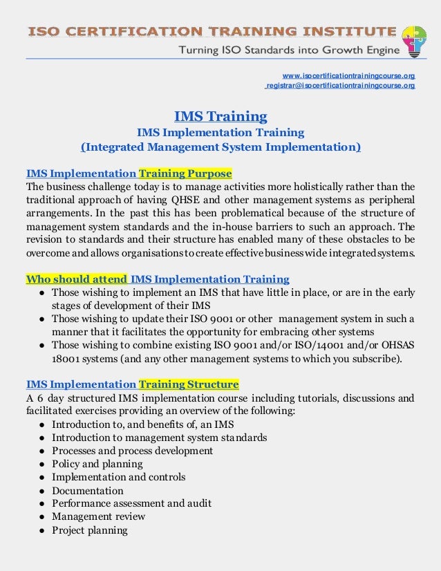 IMS training | IMS Implementation | Integrated Management System Impl…