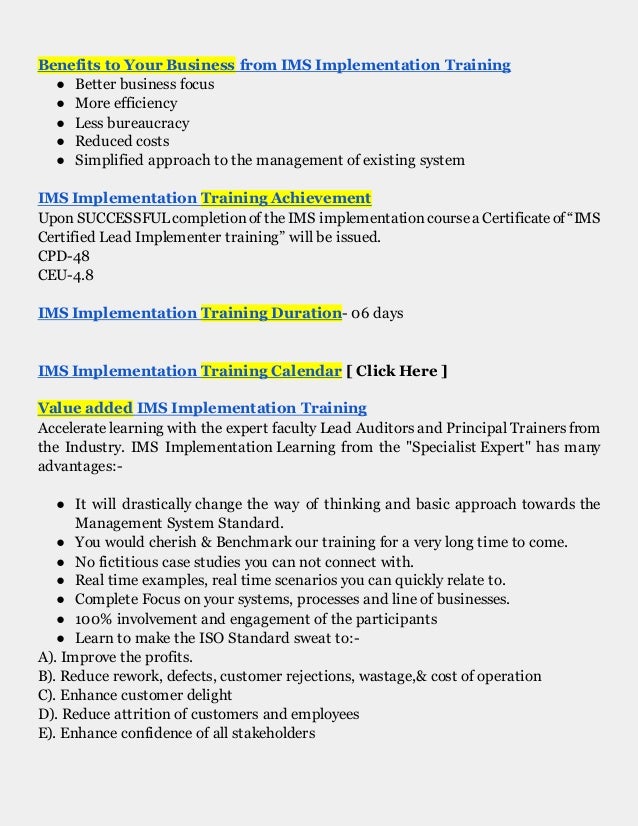 IMS training | IMS Implementation | Integrated Management System Impl…